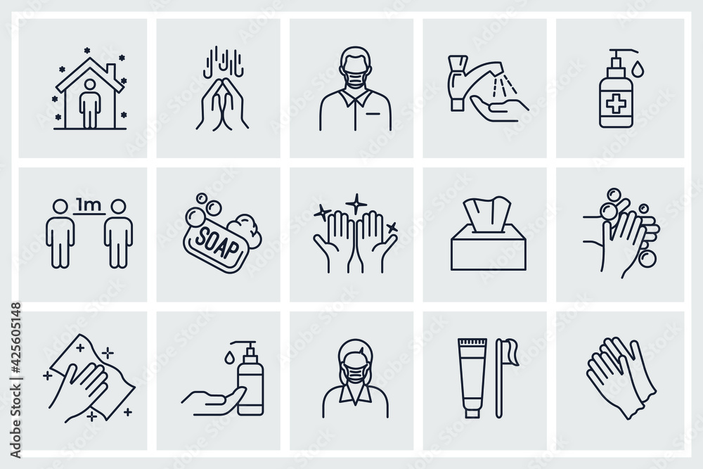 Set of Hygiene icon. Coronavirus protection pack symbol template for ...
