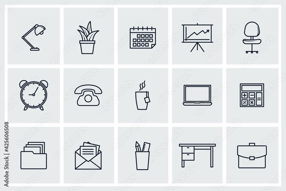Set of workspace icon. office workspace pack symbol template for ...