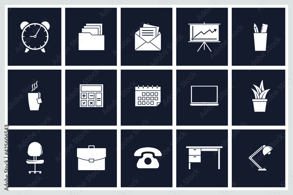 Set of workspace icon. office workspace pack symbol template for ...