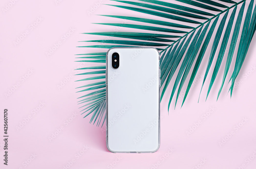 iPhone X clear case mockup, smart phone back view isolated on pink ...