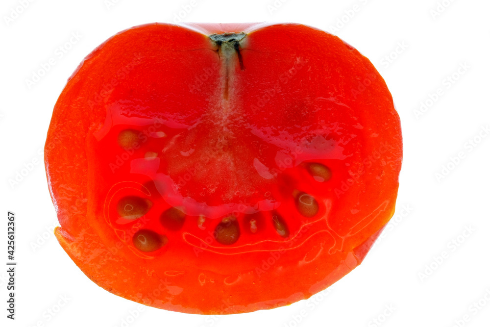 Tomato Macro, close up, perfect sliced tomato, illuminated and isolated ...