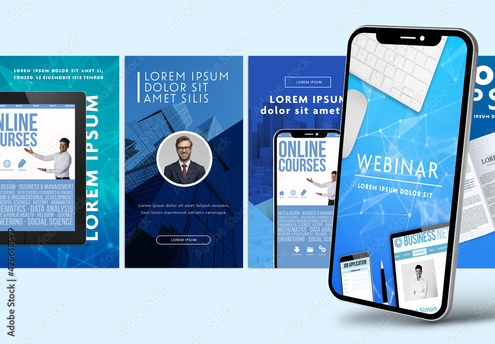 Blue Style Business Social Media Post Kit Stock Template | Adobe Stock