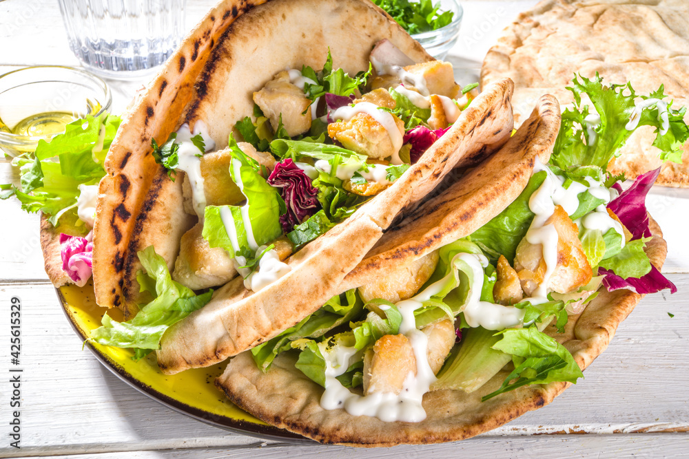 Mediterranean food. Doner Kebap, Taco, Shawarma, greek wrapped gyros ...