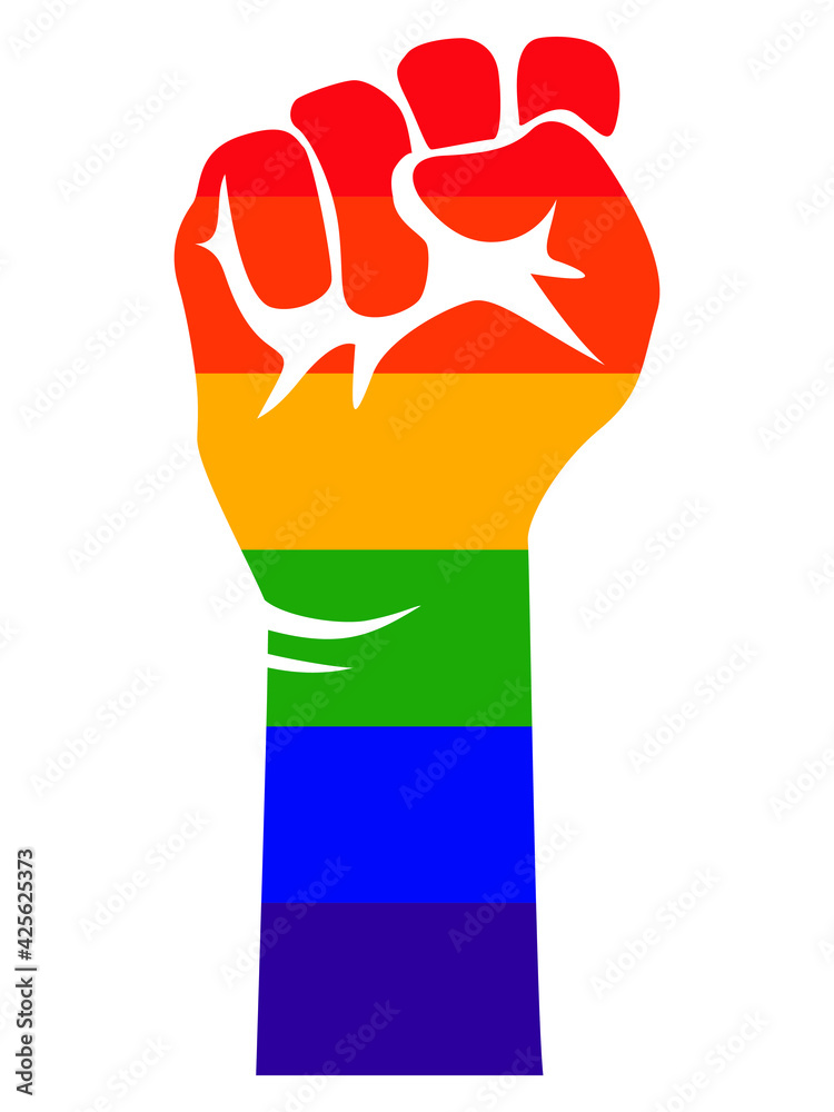 LGBTQ+ fist icon.Rainbow colored human hand making a fist,illustrating ...