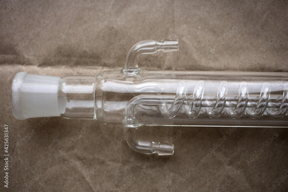 Part of a glass coil heat exchanger for the distillation of liquid ...