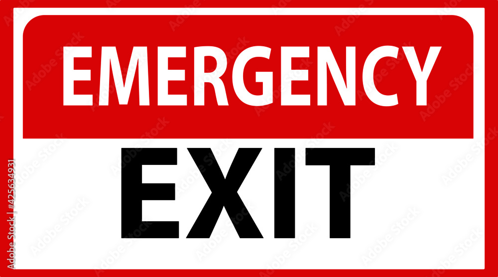 emergency exit sign. red color. warning sign plate, isolated background ...