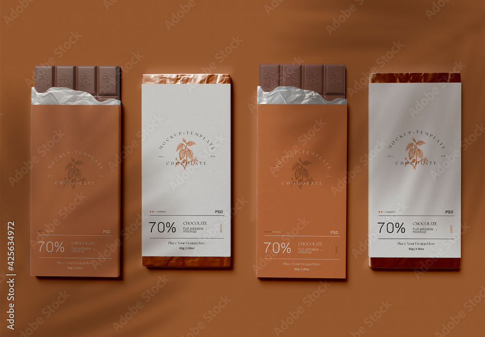 Four Chocolate Bars with Wrap Mockup Stock Template | Adobe Stock
