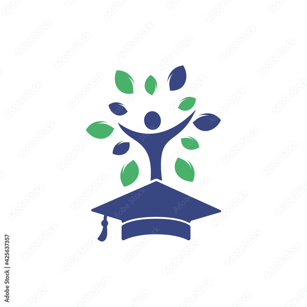 Education insurance and support logo concept. Graduation cap and human ...
