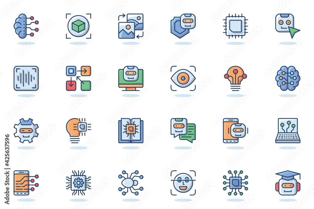 Artificial intelligence web flat line icon. Bundle outline pictogram of ...