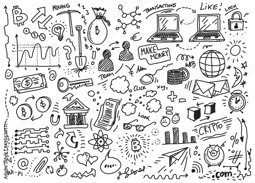 Bitcoin hand drawn vector doodle set Stock Vector | Adobe Stock