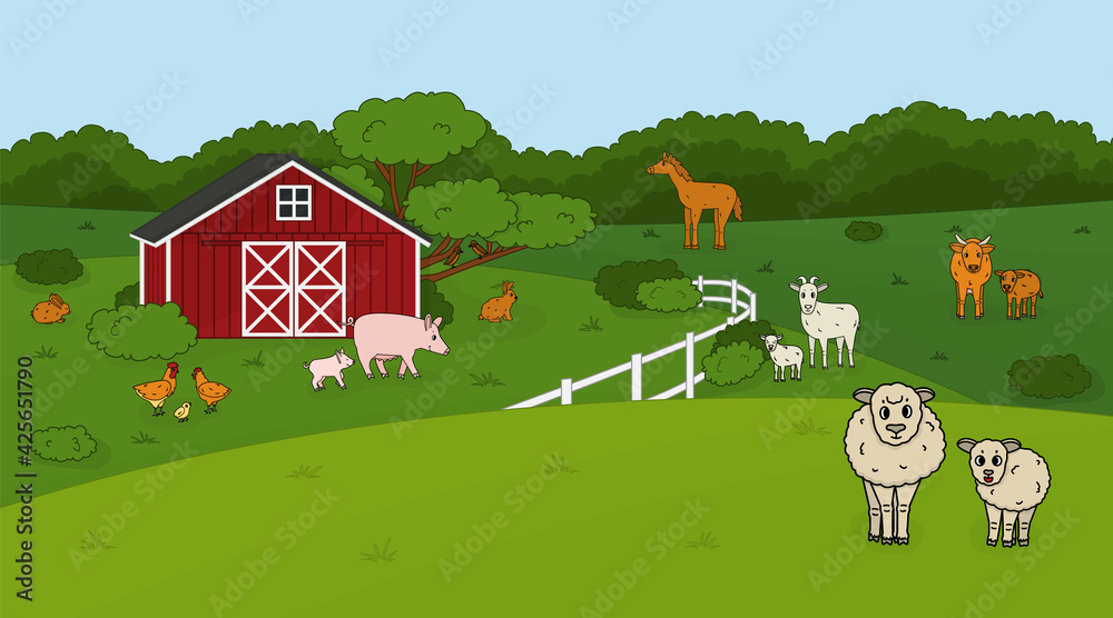 Set of cute doodle outline vector cartoon pet animals at the ...