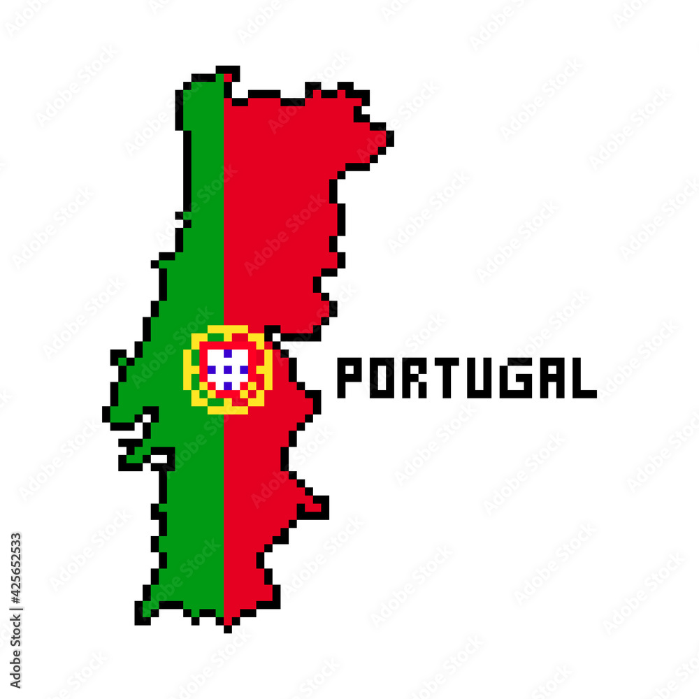 2d 8 bit pixel art Portugal map with flag isolated on white background ...