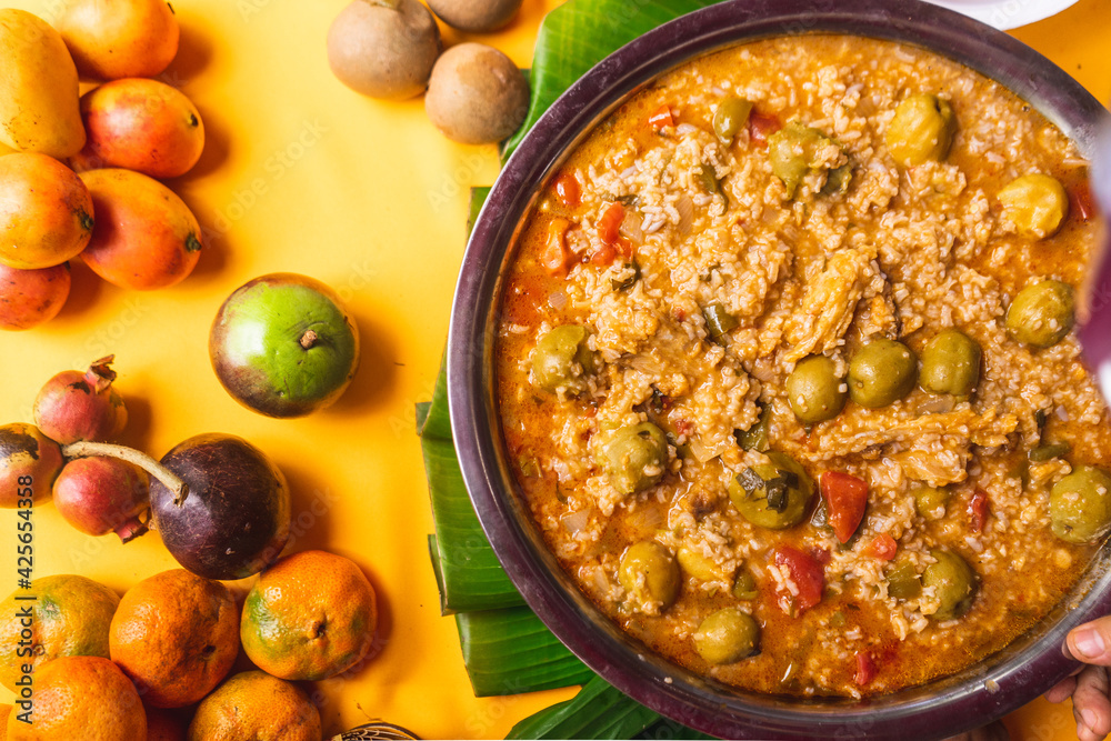 Traditional food from Nicaragua. "Arroz Aguado" or Watered rice with ...