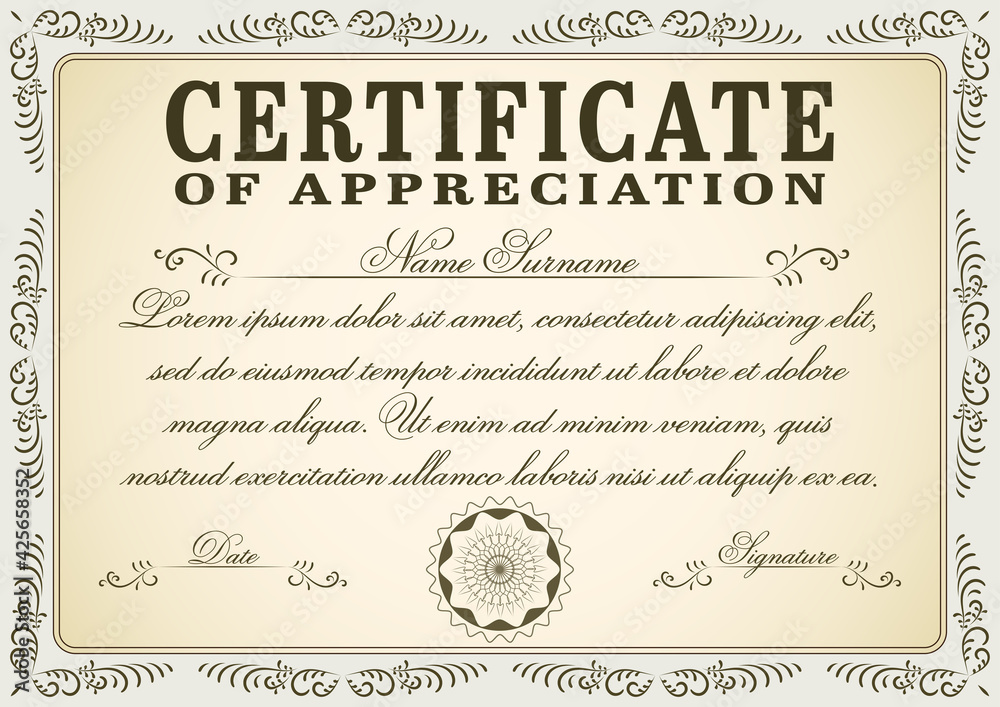 Editable A4 size retro diploma template design to use for wedding cards ...