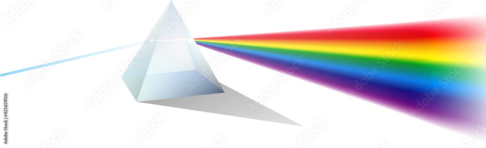 set of color dispersion through prism or triangular prism break lights ...