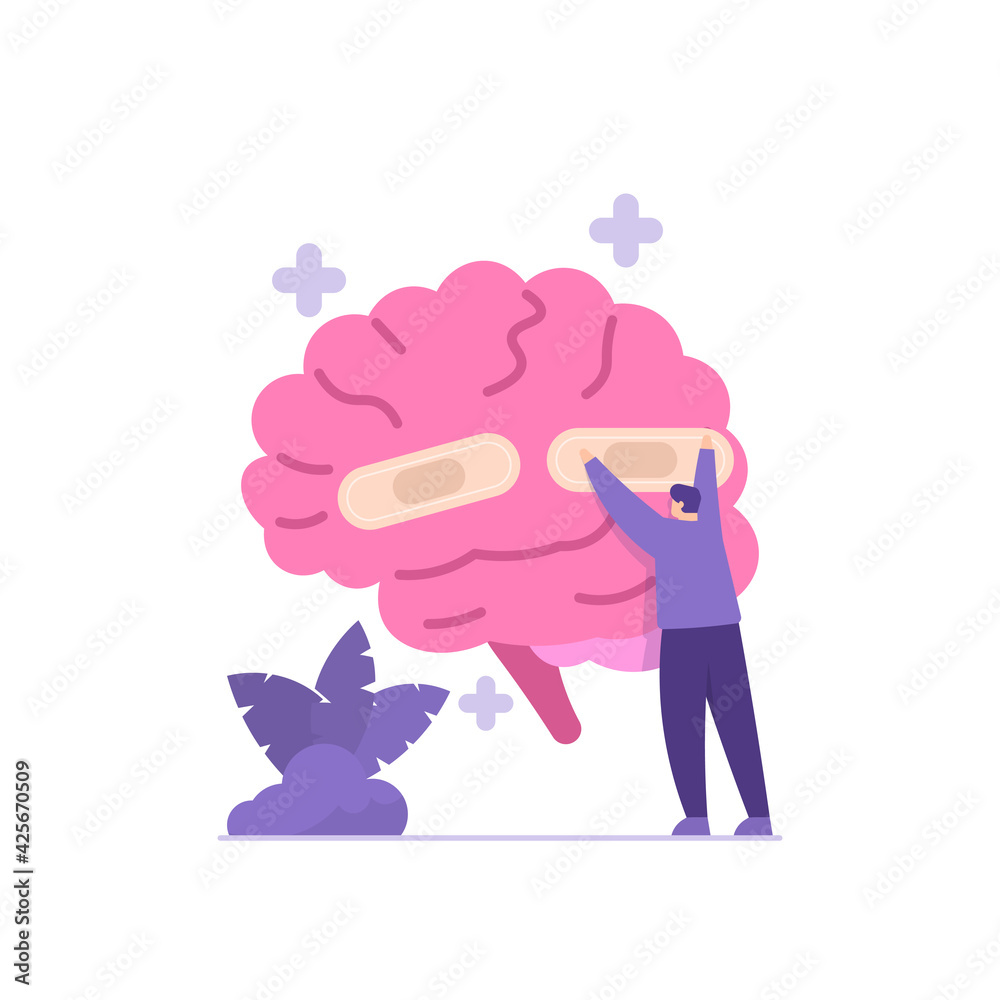 care to maintain brain health. illustration of a male nurse caring for ...