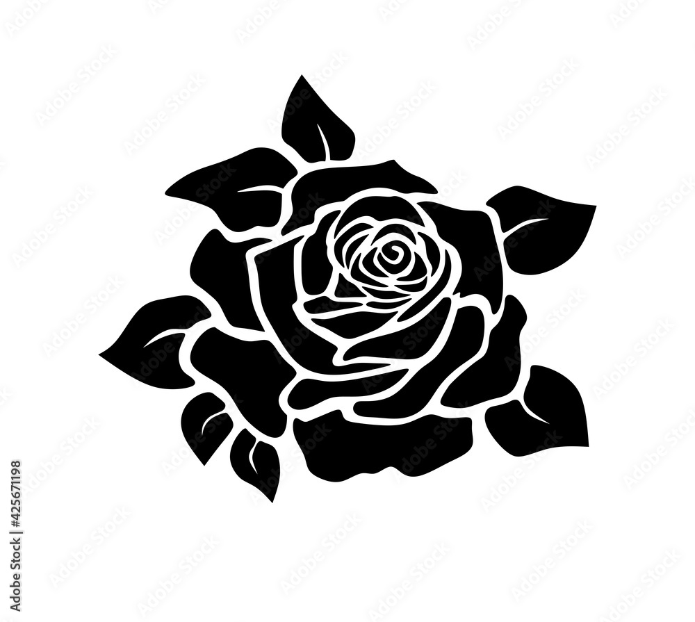 Vector rose flower silhouette stencil drawing. Vinyl wall sticker decal ...