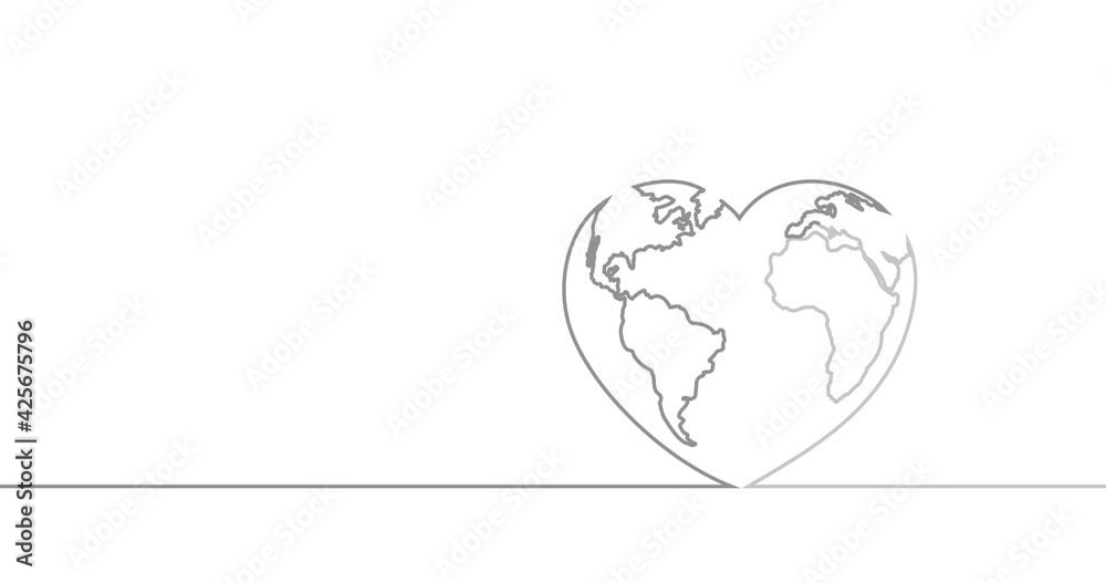 4k Rendered animation video of the continuous line drawing of the heart ...