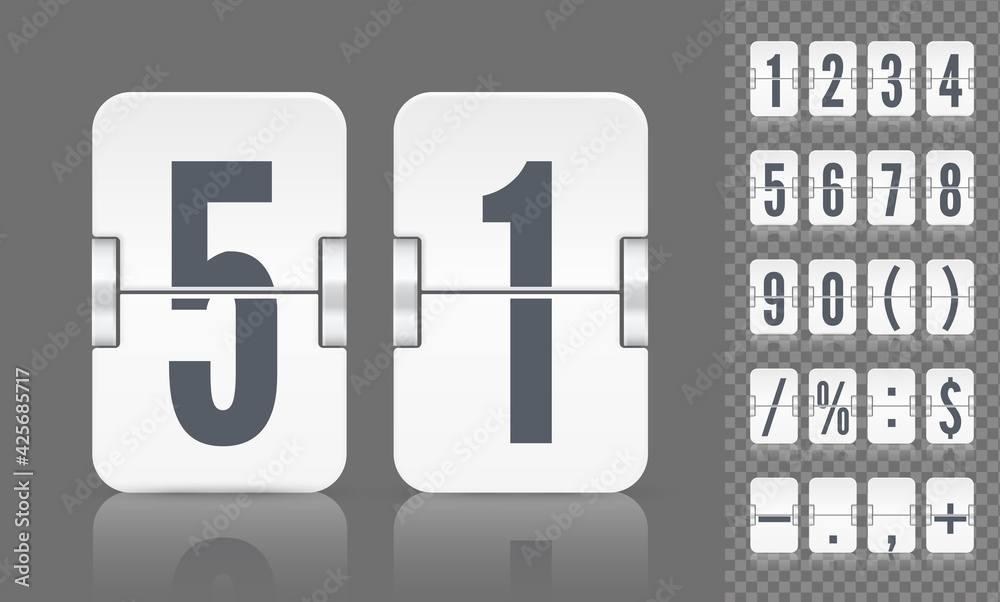 Vector Numeric template for time design. Set of flip scoreboard with ...