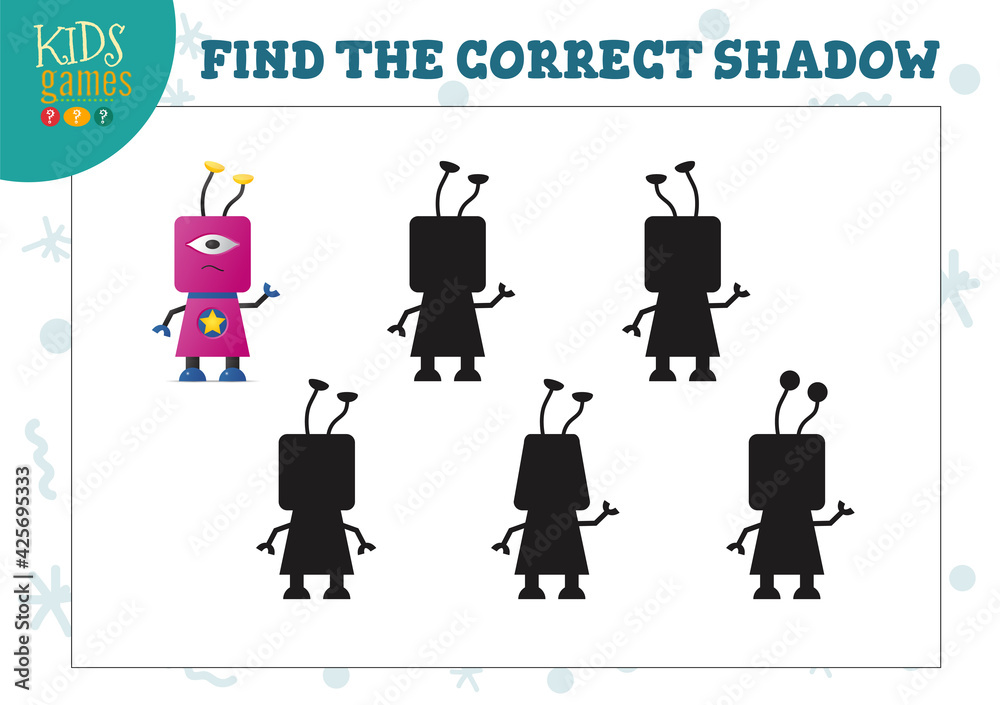 Find the correct shadow for cute cartoon robot educational preschool ...