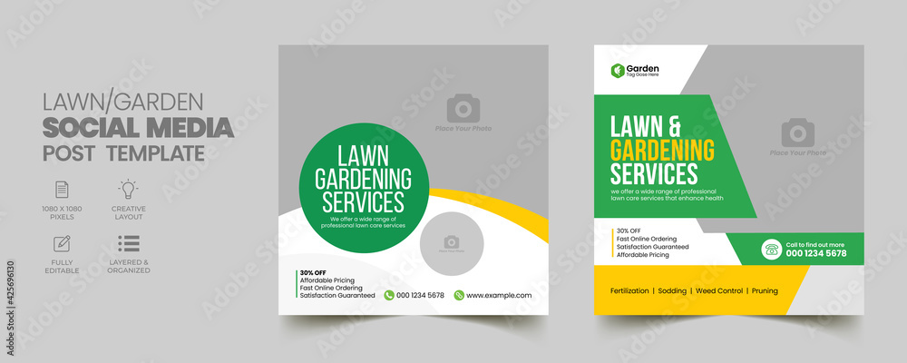 Lawn Mower Garden or Landscaping Service Social Media Post and Web ...