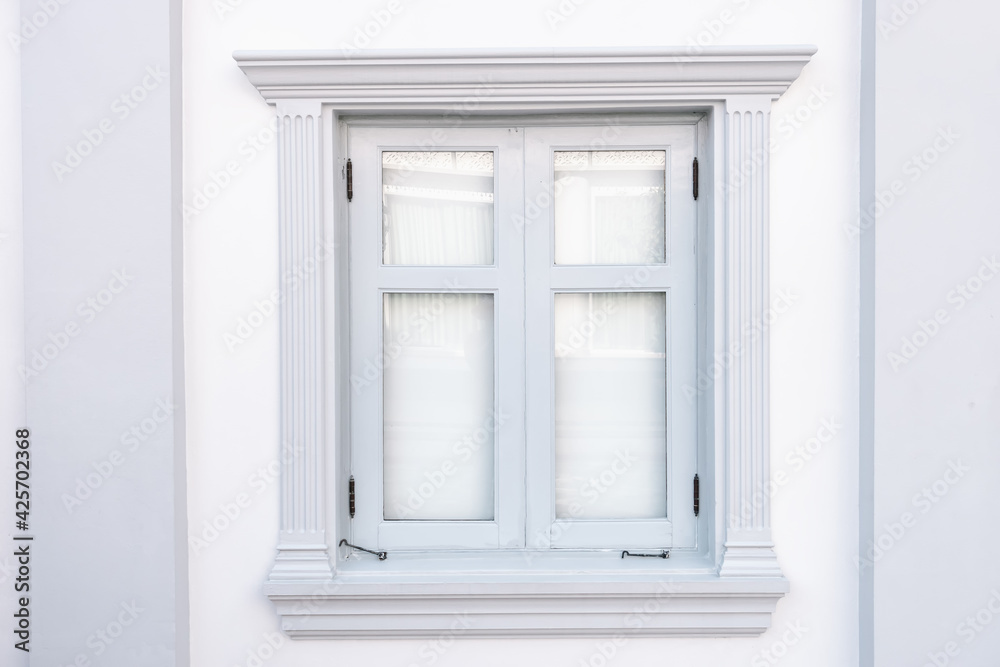 Front View of Window Vintage Styles With Exterior Decoration, Double ...