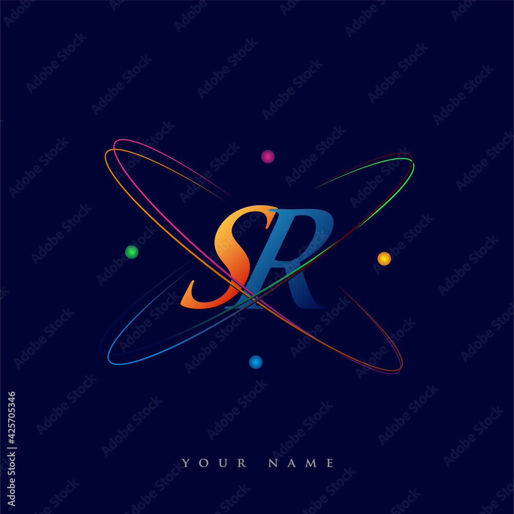 initial letter SR logotype science icon colored blue, red, green and ...