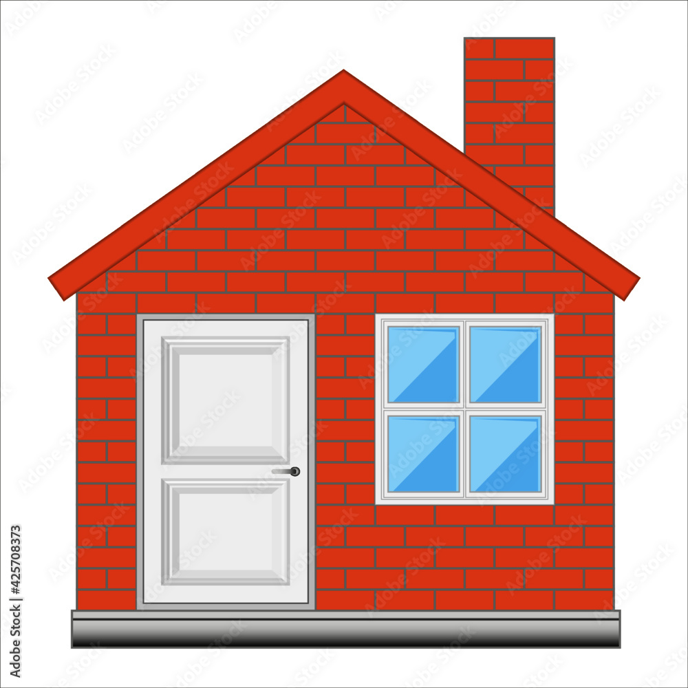 Cartoon red brick house with a chimney. Stock Vector | Adobe Stock