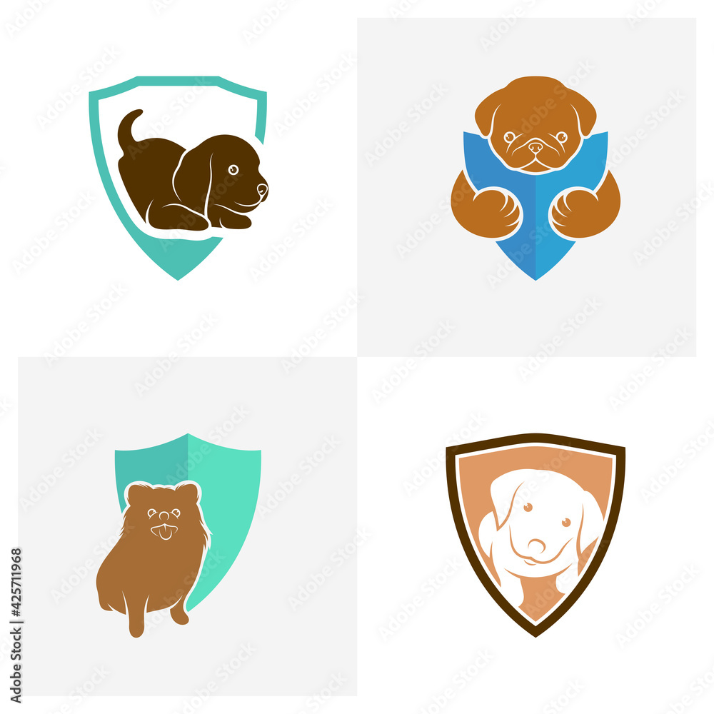 Set of Dog Shield logo design vector illustration, Creative Dog logo ...