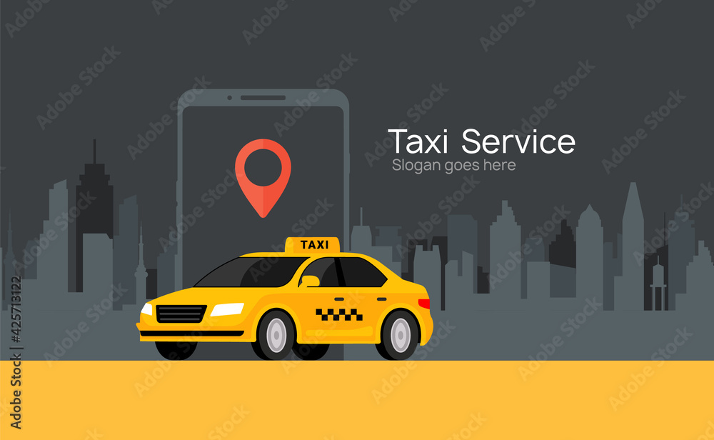Taxi service vector cab app design flyer. Taxi mobile illustration car ...