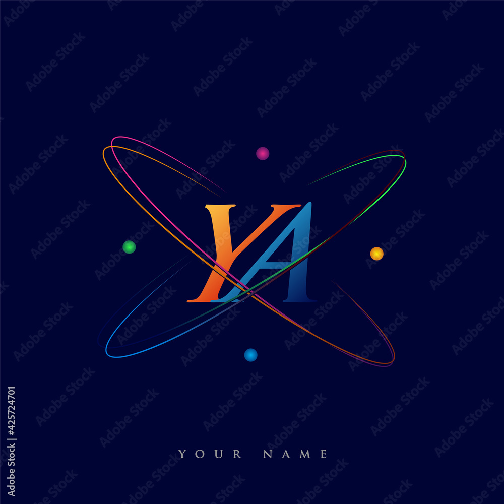 initial letter YA logotype science icon colored blue, red, green and ...