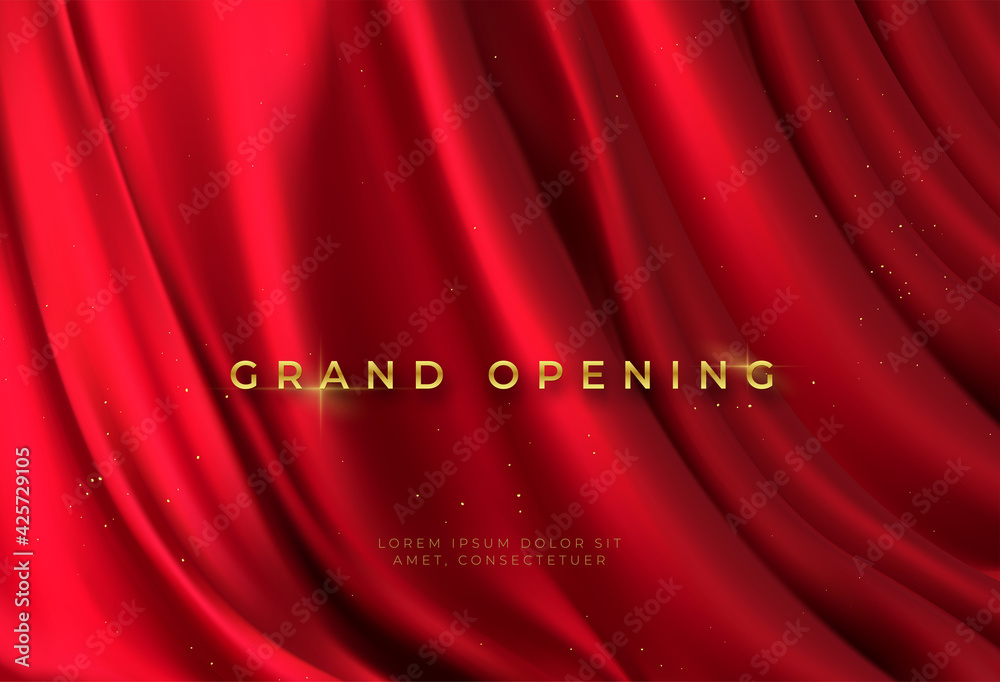 Red curtain and golden lettering Grand Opening 3d realistic background ...