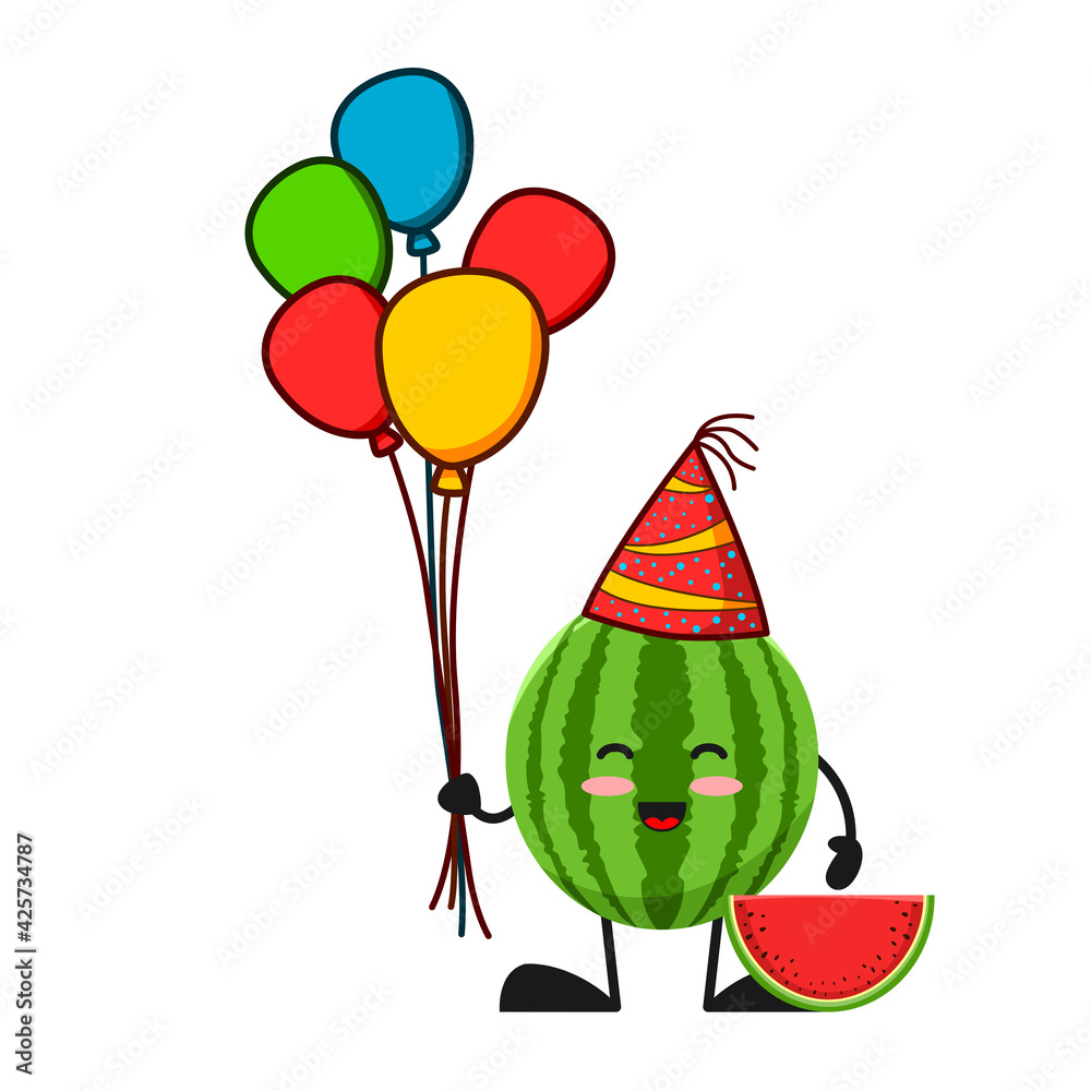 vector illustration of cute watermelon fruit birthday or character ...