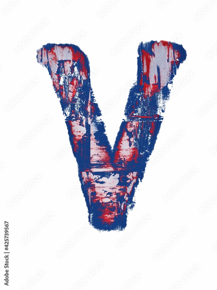 Letter V. painted paint font for English alphabet isolated on white ...