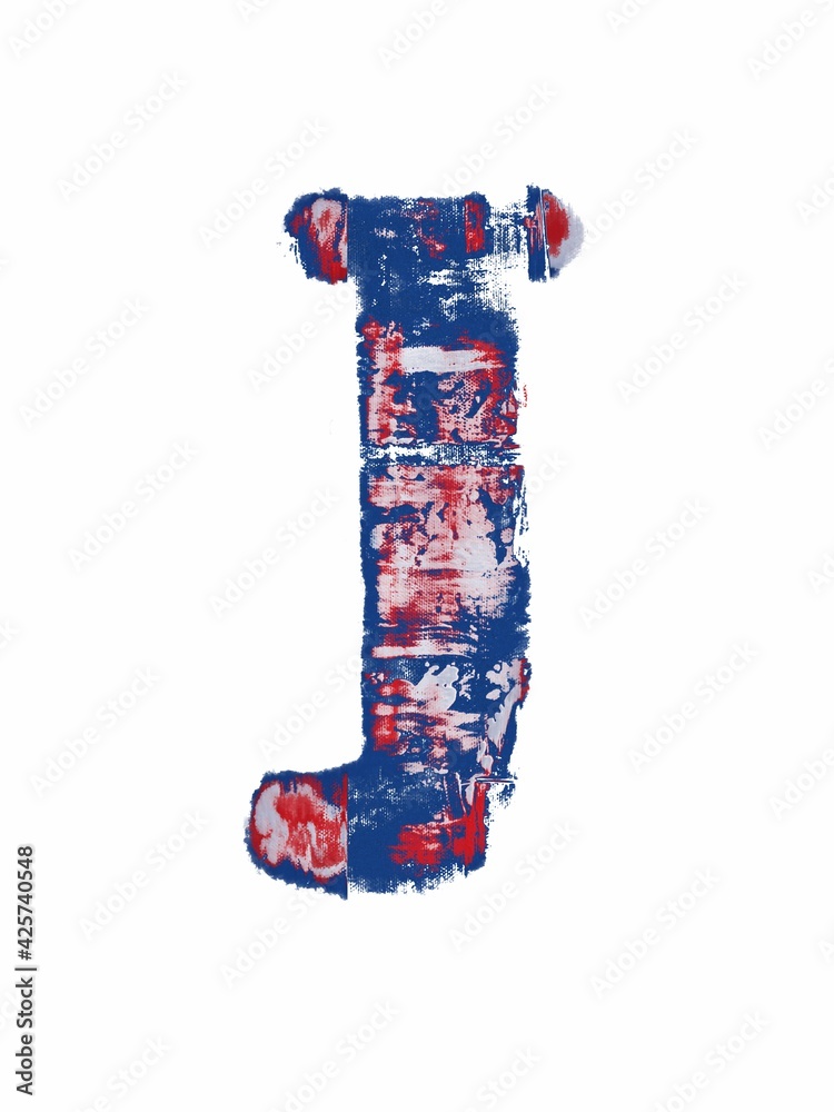 Letter J. painted paint font for English alphabet isolated on white ...