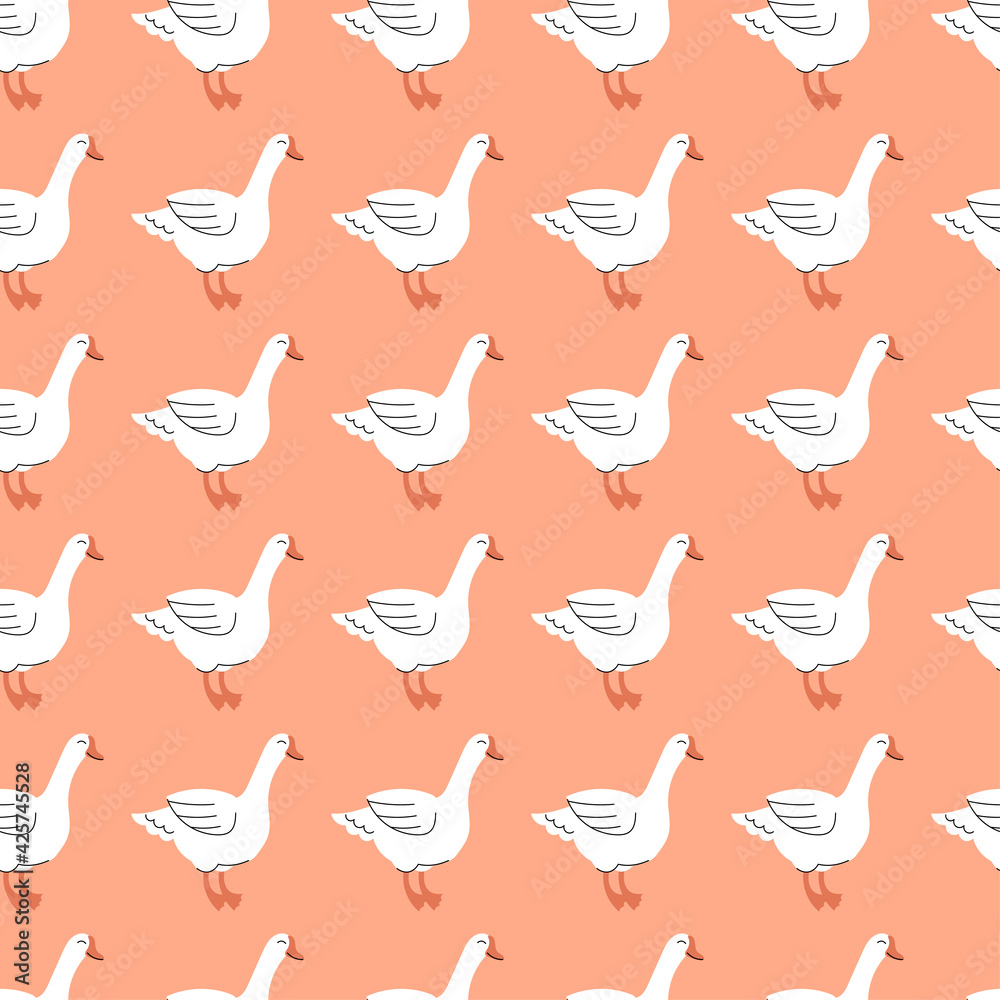 Seamless pattern with cute geese. Background with farm animals ...