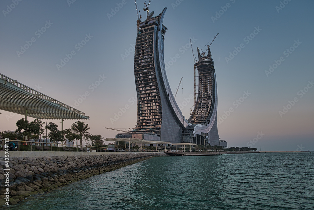 Katara Towers project in Lusail marina in Lusail City, Qatar daylight ...