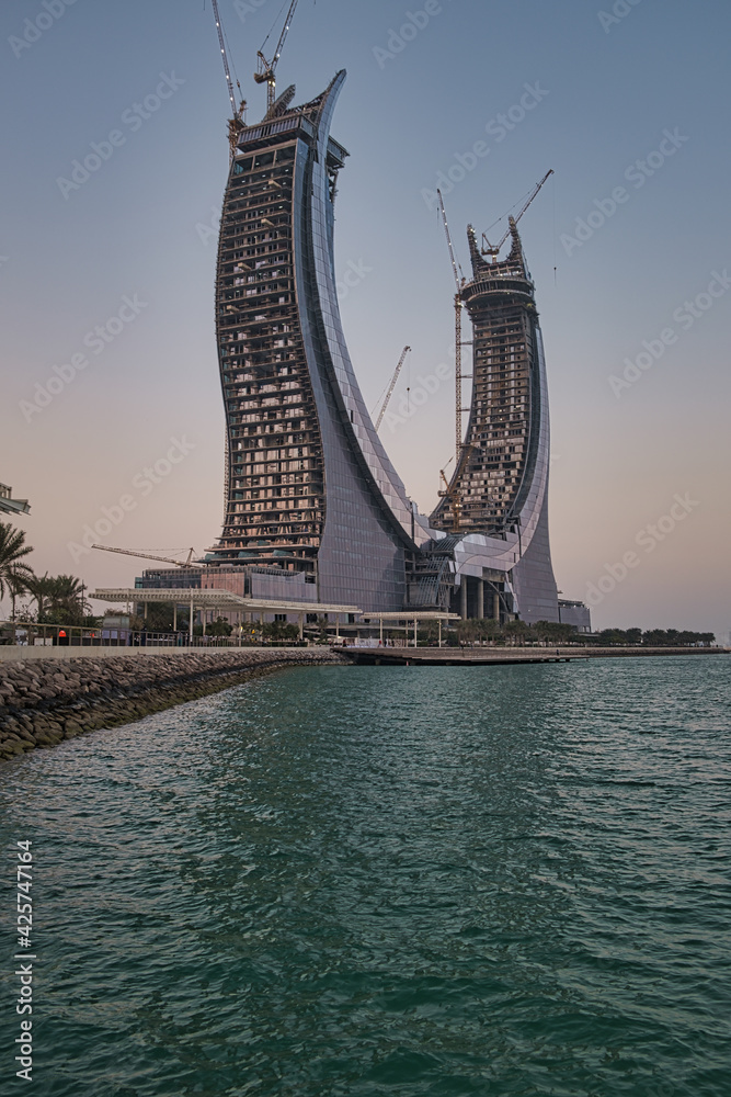 Katara Towers project in Lusail marina in Lusail City, Qatar daylight ...