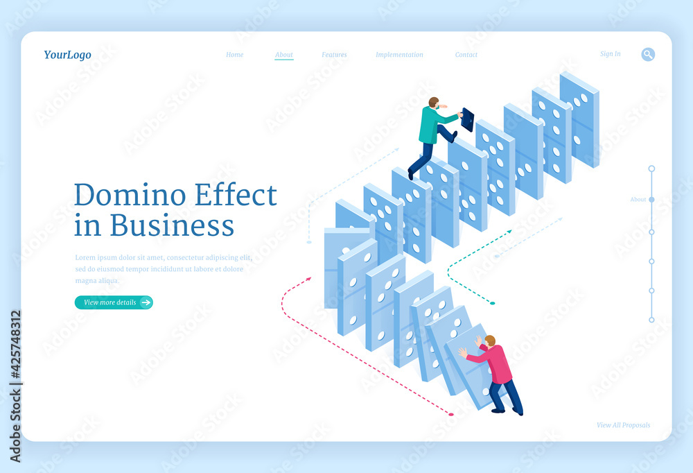 Domino effect in business. Concept of changes and actions that bring ...
