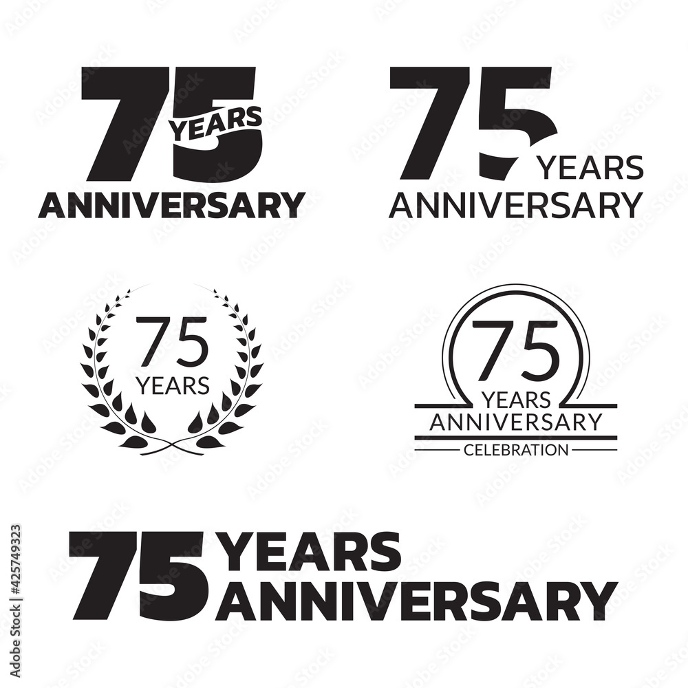 75 years anniversary icon or logo set. 75th birthday celebration badge ...