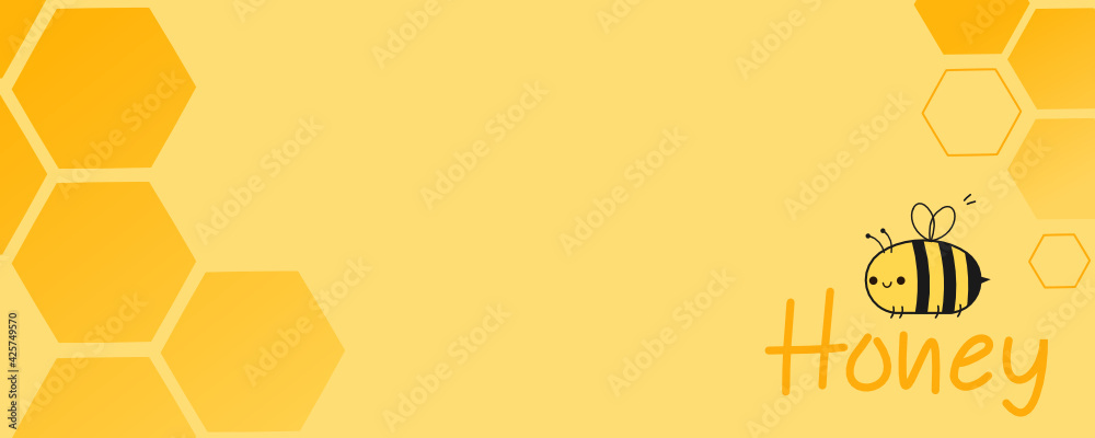 Abstract beehive honeycomb with hexagon grid cells and bee cartoon on ...