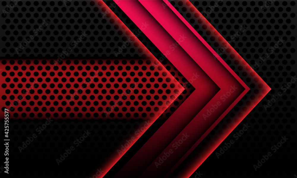 Abstract red metallic arrow shadow geometric direction on black circle ... Abstract red metallic arrow shadow geometric direction on black circle ...