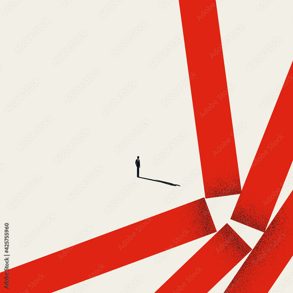 Business overcoming challenges vector concept. Symbol of man breaking ...