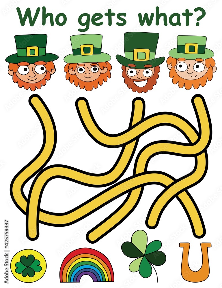 Who gets what? game with cartoon leprechauns stock vector illustration ...
