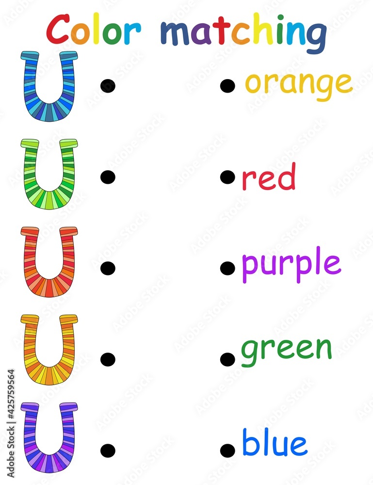 Color matching game for kids stock vector illustration. Connect ...