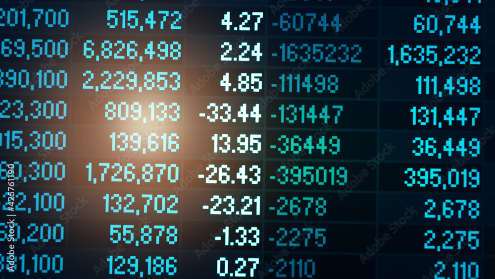 Stock market data on digital LED display. Fundamental and technical ...