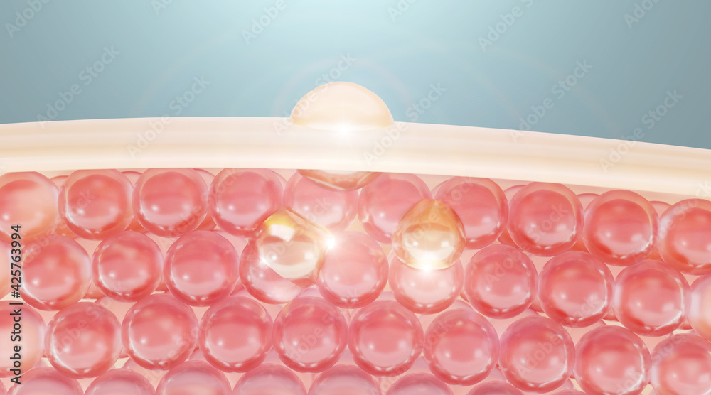 serum and vitamin drop on skin cell. serum through the skin layer and ...