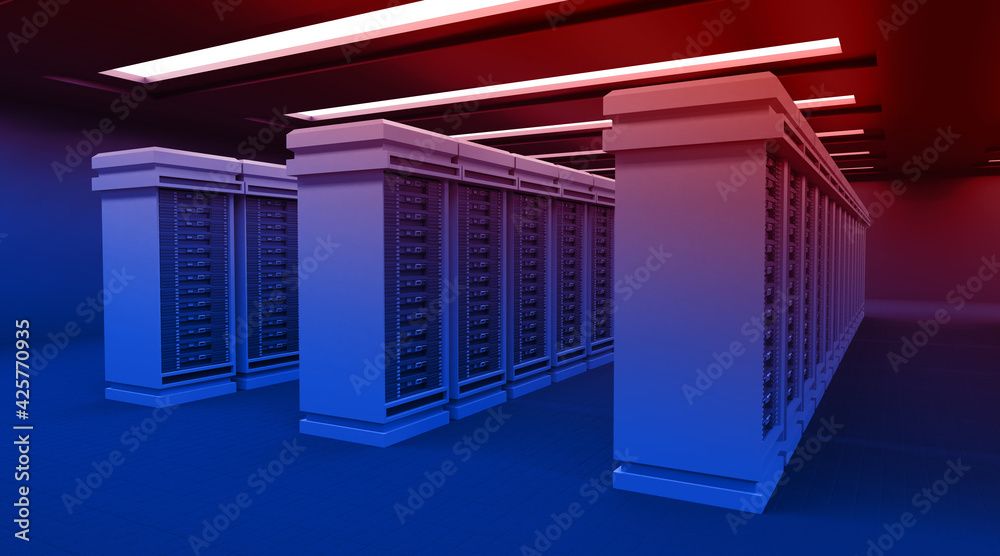 Network and internet communication technology concept, data center ...