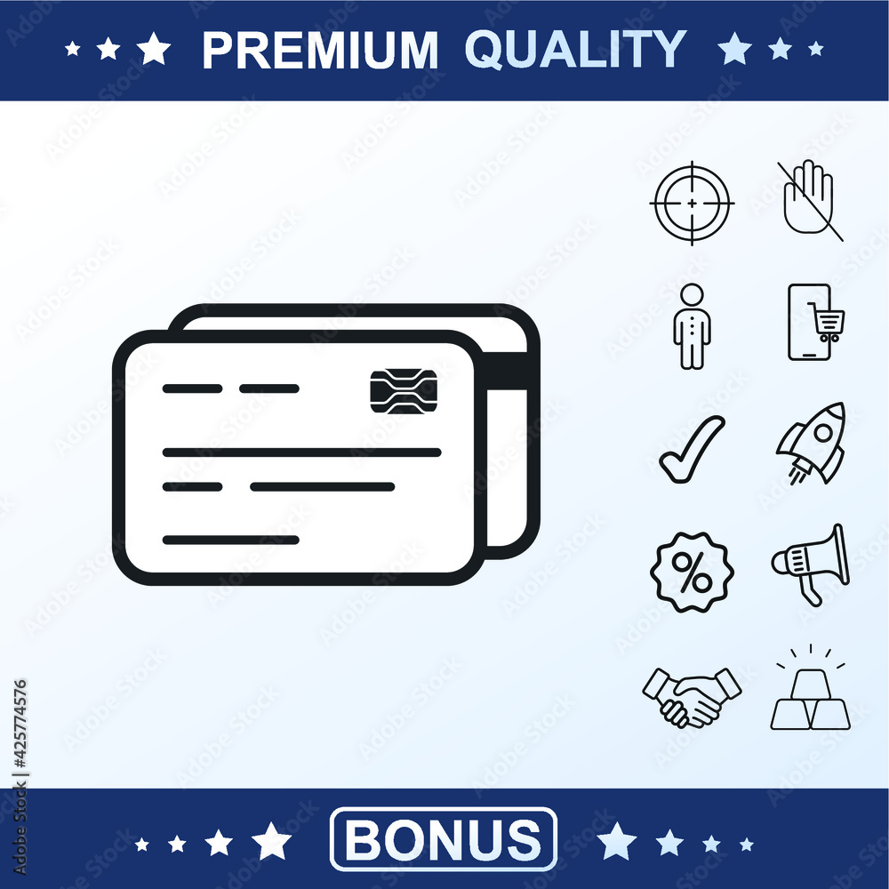 Credi card icon, sign, vector set, outline illustration concept. Extra ...