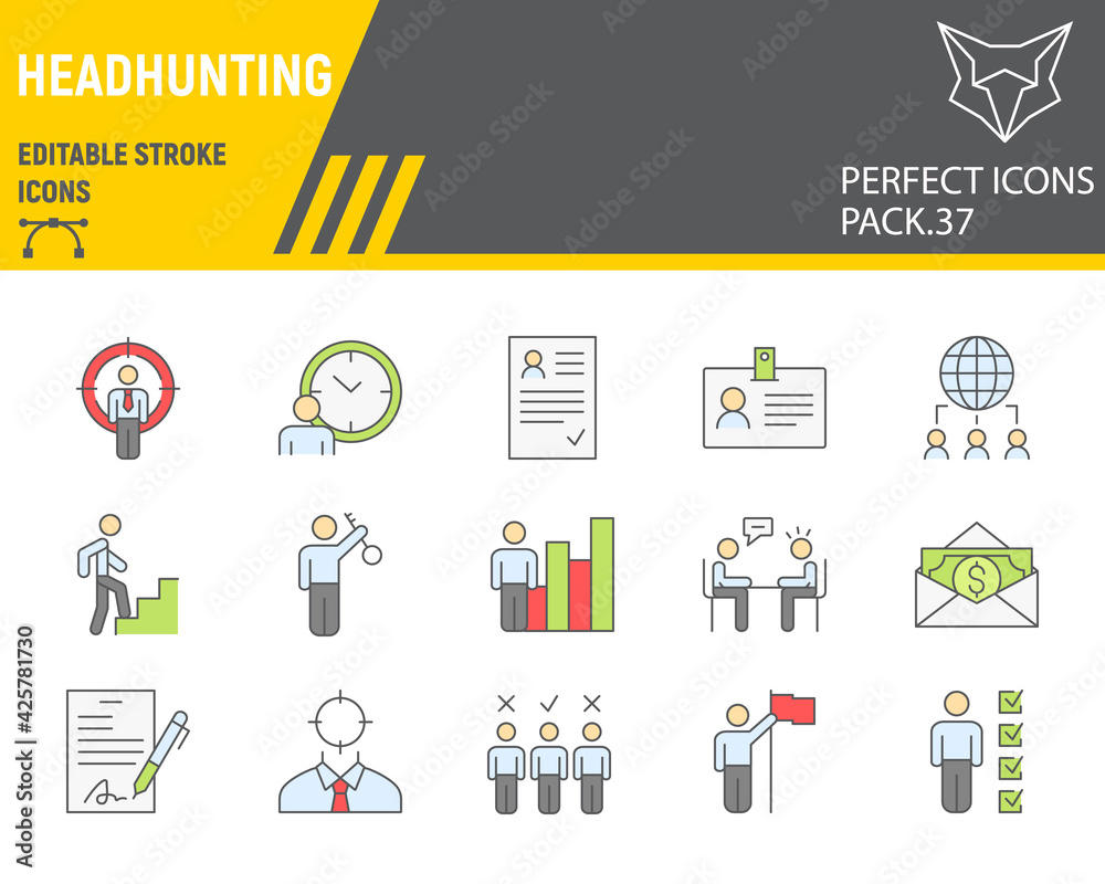 Headhunting color line icon set, head hunting collection, vector ...